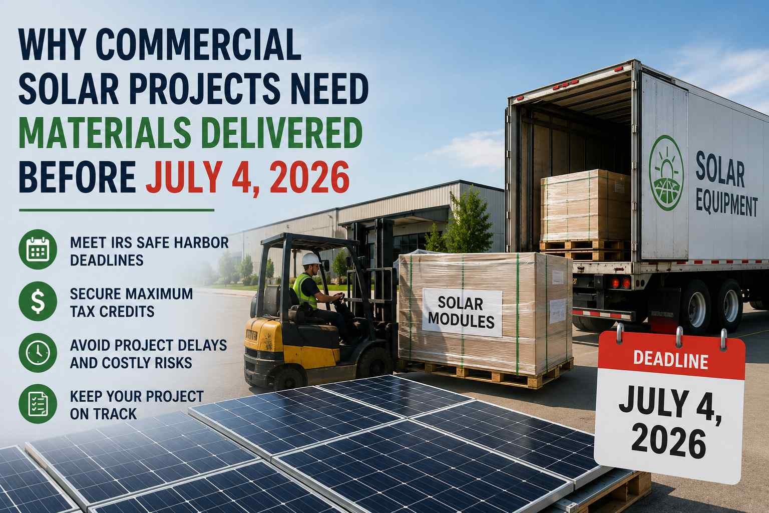 Why Commercial Solar Projects Need Materials Delivered Before July 4, 2026